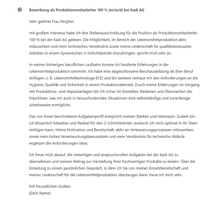 Anleitung ChatGPT Bewerbungsschreiben